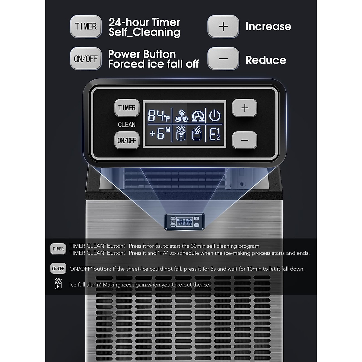 Joy Pebble Ice Maker Commercial, 200lbs/24H/8,800pcs, 90 Cubes/Cycle, Ice Size Control,24H Timer,Freestanding Ice Maker Machine Under Counter for Restaurant, Bar, Office, Home Partie