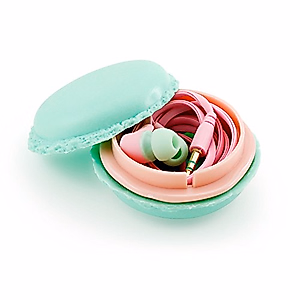 GEARONIC TM Cute 3.5mm in Ear Earphones Earbuds Headset with Macaroon Ear Buds Organizer Box Case Compatible with Smart Phones PC MP3 (Blue)