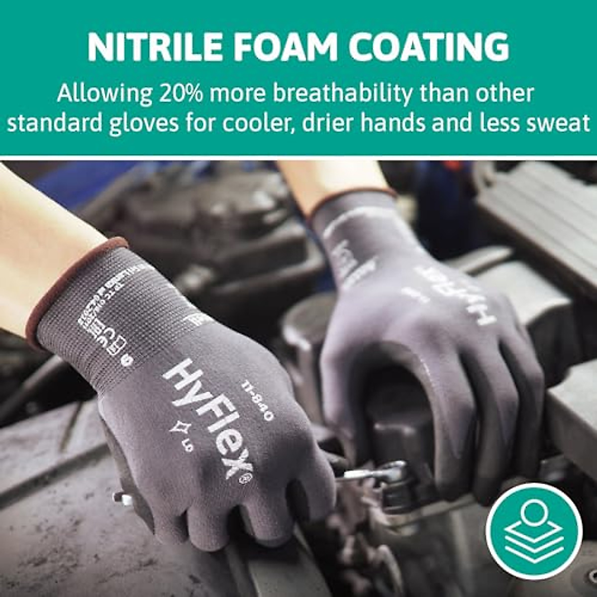 HyFlex 11-840 Ergonomic Abrasion-Resistant Nitrile Foam Industrial Gloves for Automotive, Fabrication, EMS, Utilities - Size 9, Black (12 Pairs)