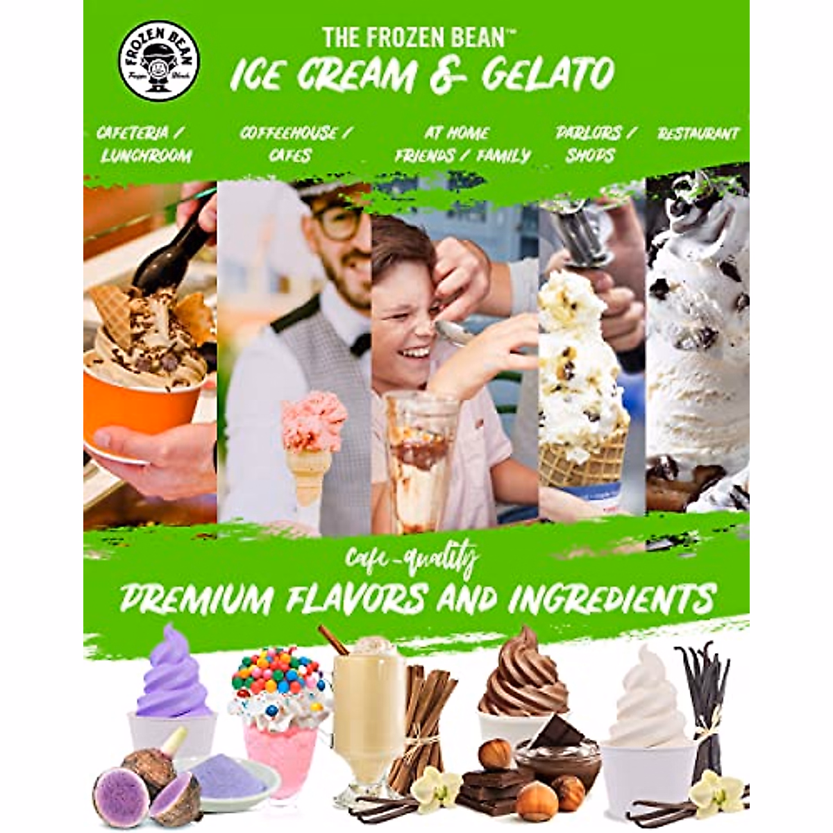 Frozen Bean Bulk Ice Cream Mix, Easy to Make Gelato Starter Mix Kit and Ice Cream Mixes for Ice Cream Maker, Soft Serve Machine, Milkshakes and Frappes, Cookie Monster