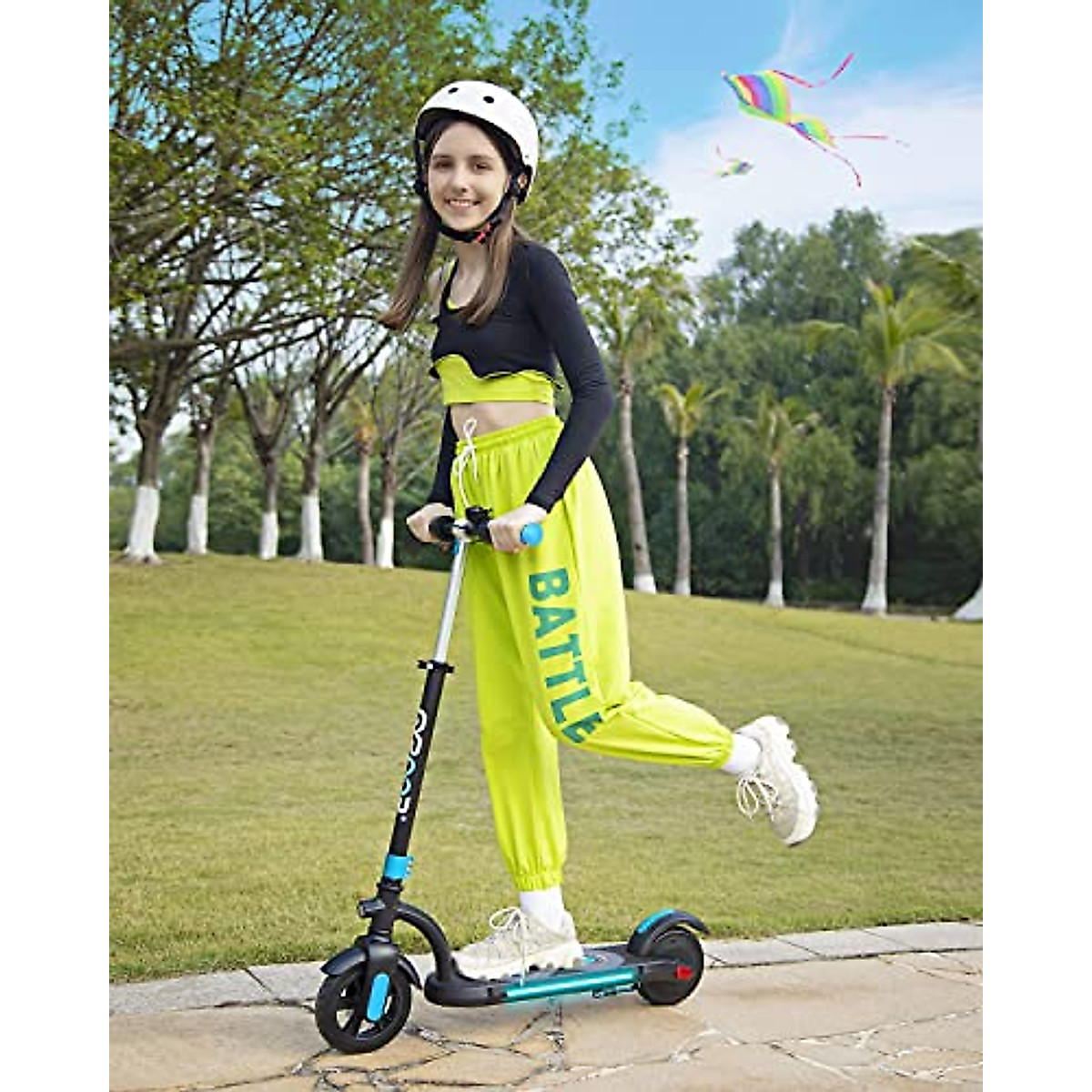 Gyroor Kids Electric Scooter, with 200W Motor & LED Visible Display, Colorful Lights, Adjustable Speed and Height, 10 Mph & 10 Miles Range Electric Scooter, Electric Scooter for Kids Ages 8-12, Blue