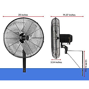 KEN BROWN 20 Inch Industrial Oscillating Wall Mount Fan 5500CFM,Heavy Duty,High Velocity,3- Speed,Black