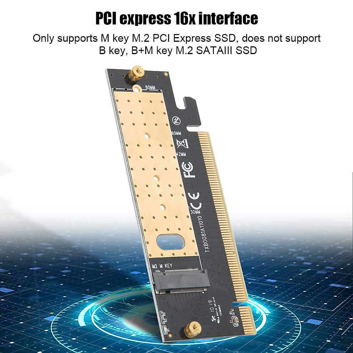 Shanrya Adapter Card, M Key M.2 to PCIE3.0 x16 SSD, PCI Express 16x Stable Performance for Hard Drives Computer
