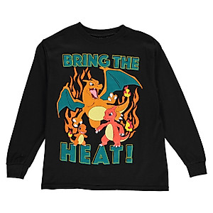 Pokemon Big Boys Charizard Long Sleeve T-Shirt Charizard Team Evolution Black