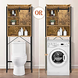 Topeakmart Over The Toilet Storage Cabinet with Slide Rail, Space-Saving Organizer Rack with Cupboard and Adjustable Shelves for Bathroom, Rustic Brown