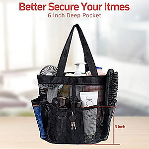 LETHMIK Mesh Shower Caddy - Large Hanging Portable Tote Bag 8 Pockets Deeper, Quick Dry Shower Caddy Basket Bag with Shoe Bag & Key Hook, Bath Organizer for College Dorms, Gym, Camp, Beach (Black)