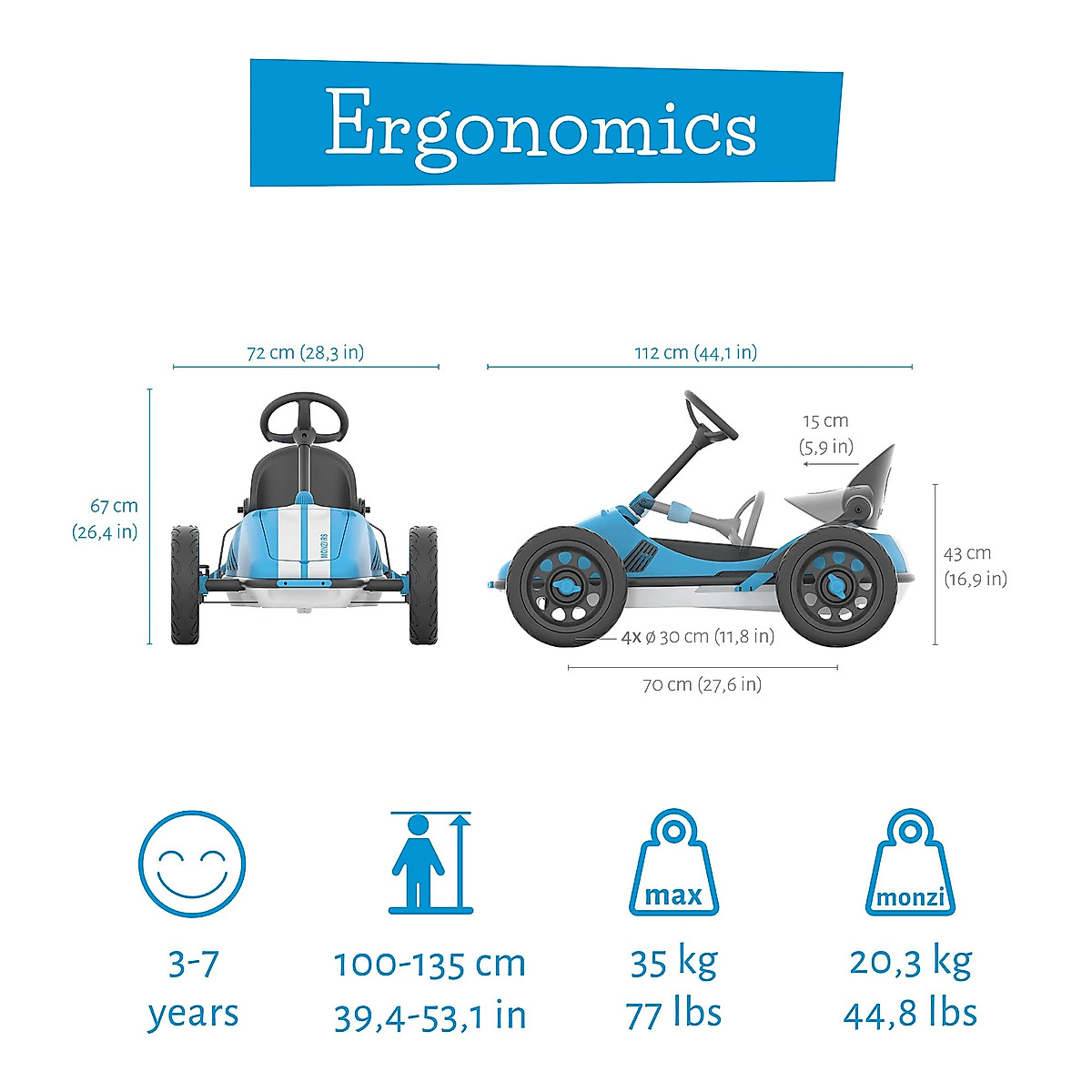 Chillafish Monzi RS: Pedal Go-Kart for Kids 3-7 Years, Folds Down for Easy Storage and Adjustable Seat Without Tools, Airless no-Puncture RubberSkin Tires, and Wall Mount for Easy Storage, Red