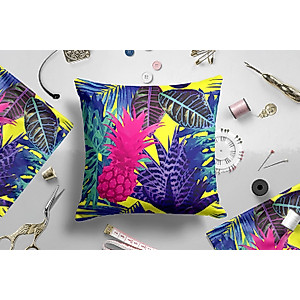 iiRov Summer Design Ink-Fuzed Decorative Throw Pillow - Hype Fluorescent Summer Pineapple Pattern