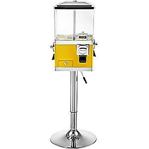 VEVOR Gumball Machine with Stand, Yellow Quarter Candy Dispenser, Rotatable Four Compartments Square Candy Vending Machine, PC & Iron Large Gumball Bank Adjustable Dispenser Wheels for 1" Gumballs