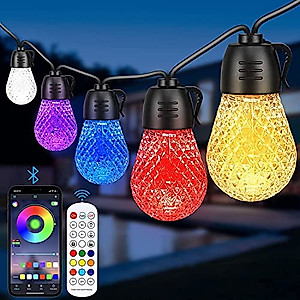 Gaoxun 49ft Outdoor String Lights, Smart RGBW Patio Lights with 15 Dimmable IP66 Waterproof Bulbs, APP and Remote Control, 8 Dynamic Modes, Color Changing LED Lights for Party Backyard Balcony Garden