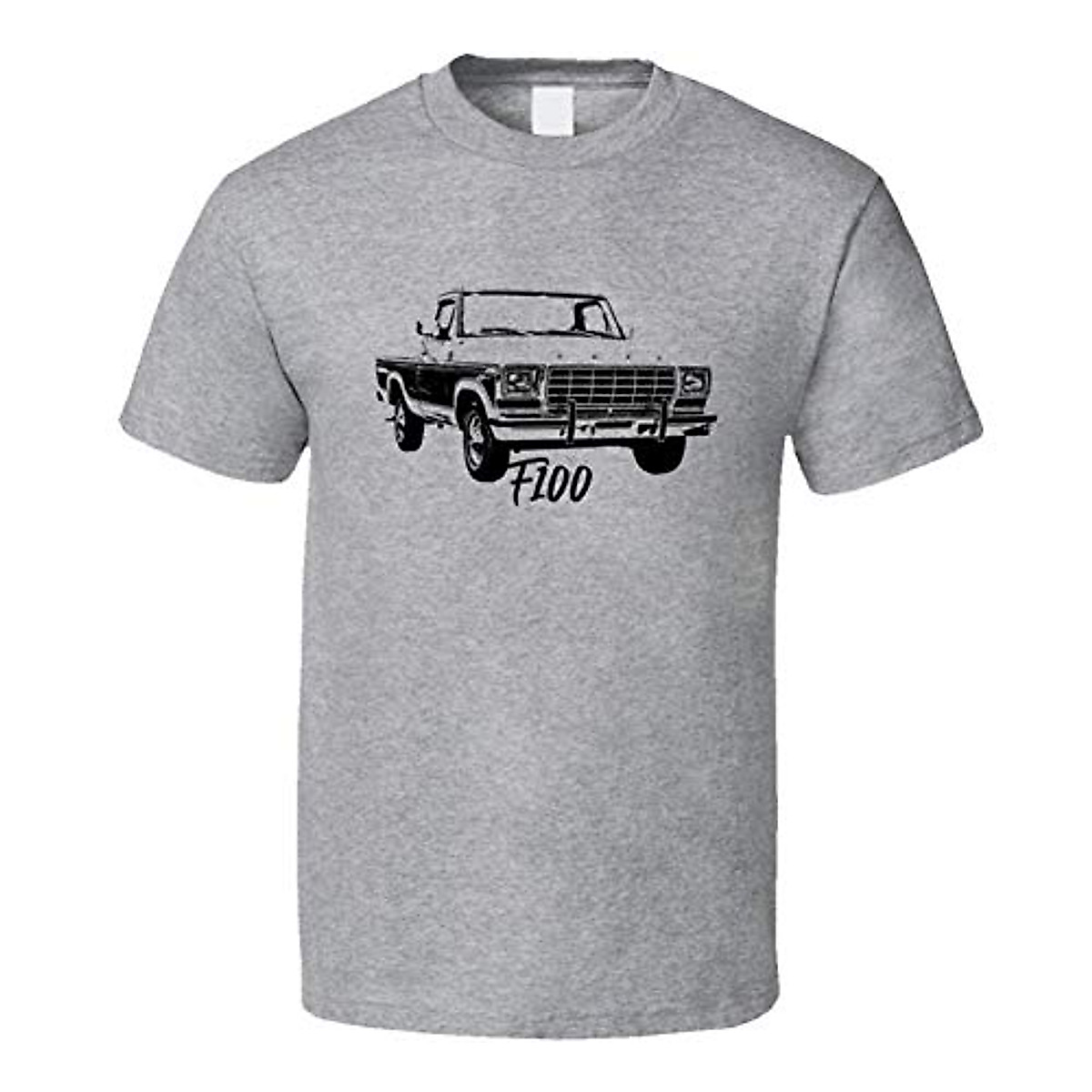 CarGeekTees 1979 F100 Pickup Truck Three Quarter Angle View with Model Name Light Color T Shirt M Sport Grey