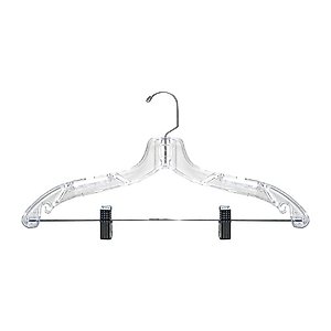 NAHANCO 500RCHU Plastic Suit Hanger with Metal Swivel Hook and Pinch Clips, Heavy Weight, 17", Clear (Pack of 25)