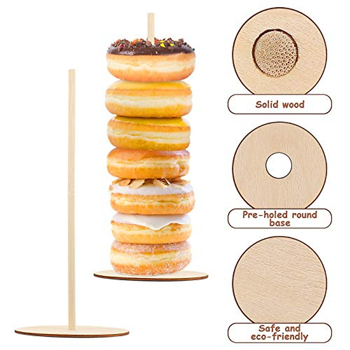 Amosfun 3PCS Wood Donut Stand Bar Wooden Donut Bagels Display Stand Holder for Wedding Birthday Treat Parties