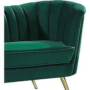 Meridian Furniture Margo Collection Modern | Contemporary Velvet Upholstered Sofa with Deep Channel Tufting and Rich Gold Stainless Steel Legs, Green, 88" W x 30" D x 33" H