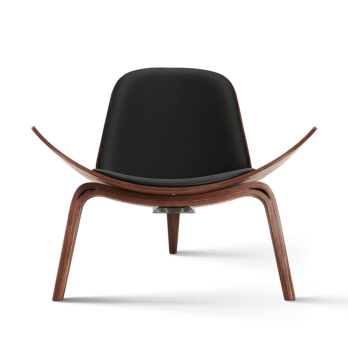 Furgle Mid Century Modern Shell Lounge Chair, PU Leather, Tripod Plywood Classic Design Solid Wood Accent Chairs for Living Room, Reading, Lounge, Office, Salon Style-16