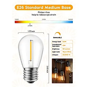 Brightown Shatterproof LED S14 Replacement Light Bulbs, E26 E27 Medium Screw Base Edison Bulbs Equivalent to 11 W, Fits for Commercial Outdoor Patio Garden Vintage Lights, 15 Pack, Warm White