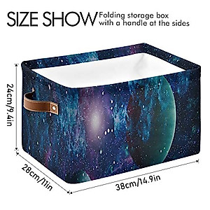 AUUXVA Nebula Galaxy Planet Storage Basket Collapsible Cloth Storage Cube Basket Bins Organizer with Handles Rectangular Large Toys Shelf Closet for Nursery Bedroom Home Office