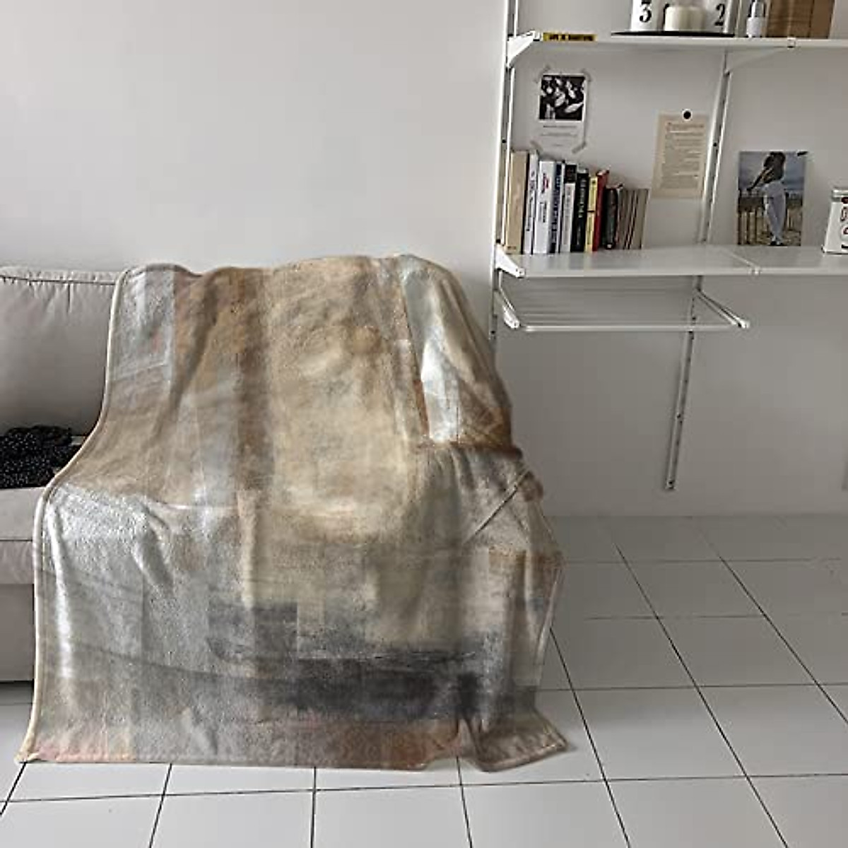 Fleece Throw Blanket for Bed Couch Sofa Lightweight Plush Fuzzy Cozy Soft Blankets and Throws Brown and Grey Abstract Painting 40" x 50"