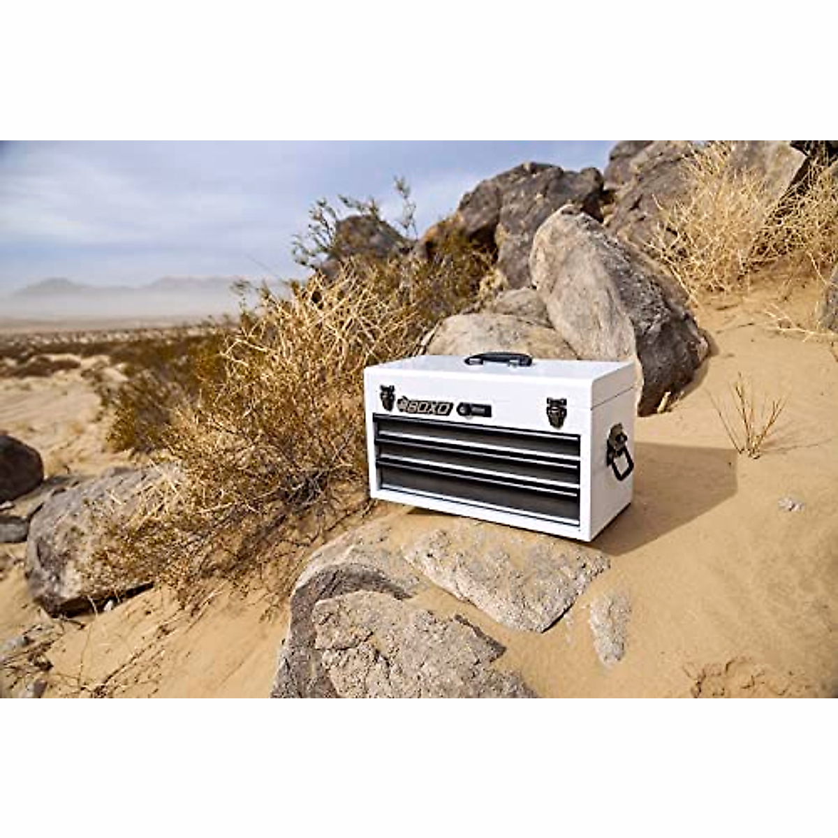 Boxo USA Hand Carry Tool Box 3-Drawer Heavy Duty Steel Toolbox with Lock System (White)