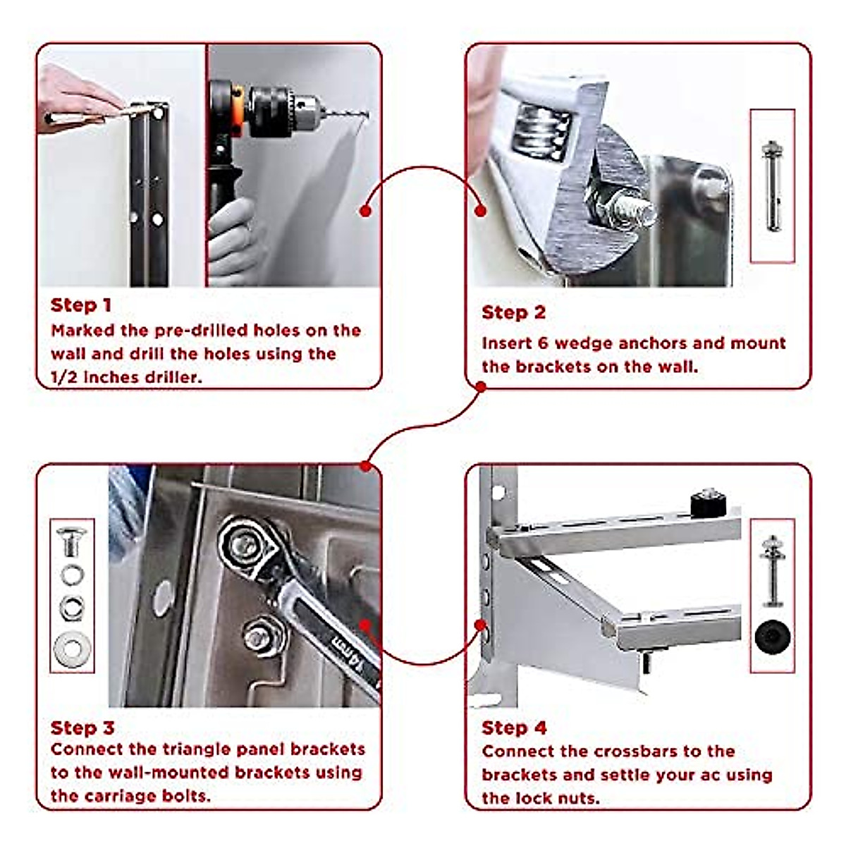 TURBRO Wall Mount Stand for Mini Split Ductless Air Conditioner Heat Pump System, Sturdy Stainless Steel Bracket w/Dual Cross-Bars, Support Condenser up to 550 lbs (7,000 - 24,000 BTU)