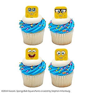 DecoPac SpongeBob SquarePants™ Mood Faces Rings, SpongeBob Cupcake Decorations Featuring SpongeBob SquarePants, Yellow - 24 Pack