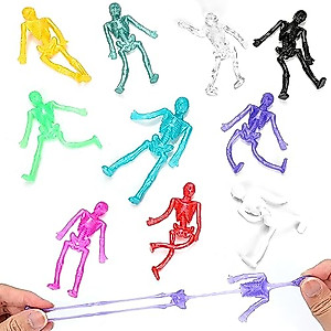 96pcs Halloween Party Favors for Kids, Halloween Party Goodies Bags Toys with Stretchy Skeletons Stamps Glowing Bouncy Balls and LED Flash Rings, Halloween Prizes for Trick or Treat School Classroom Rewards for Kids Boys Girls