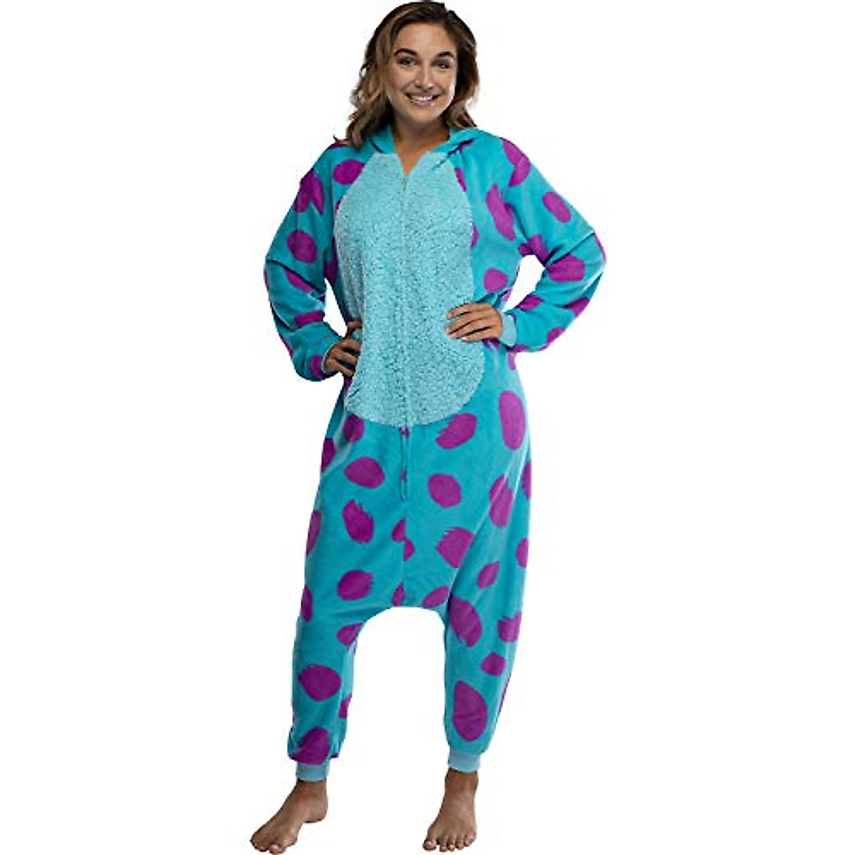 Disney Monsters Inc. Adult Sulley Kigurumi Sherpa Fleece Cosplay Costume One Piece Union Suit (L/XL) Blue