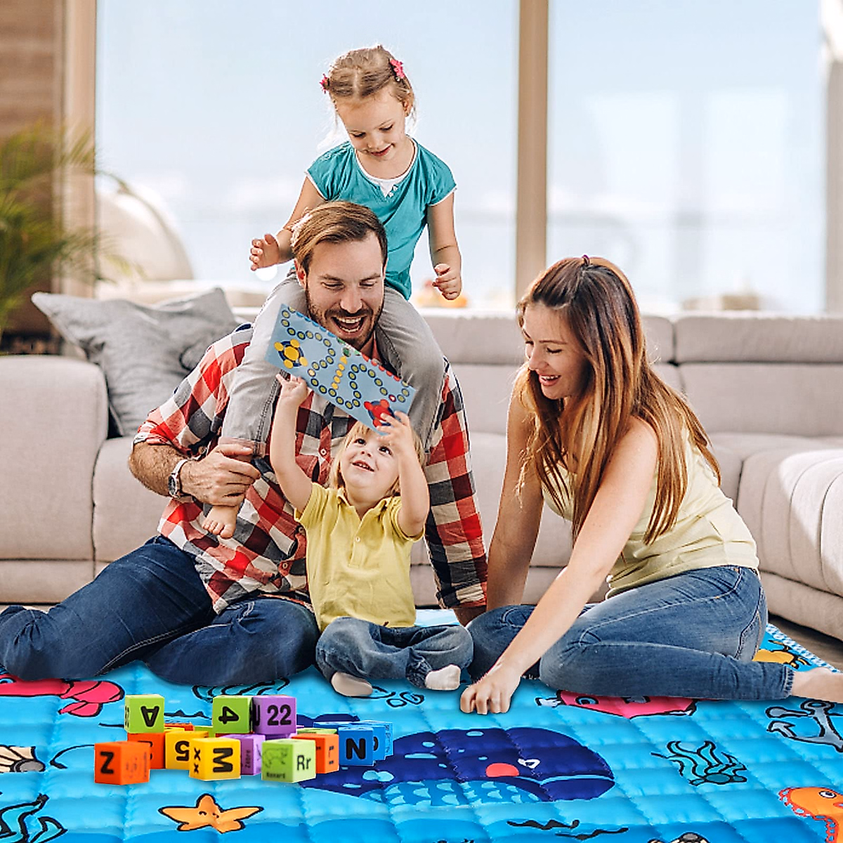 Baby Play Mat, Baby Crawling Floor Mats Babies Playmats Compatible with TODALE LIAMST Baby Playpen, Non-Slip Cushion Indoor Outdoor Infant Play Mat Kids Playpen Mat for Baby (50x50 Inch, Ocean Blue)