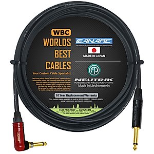 Canare 12 Foot GS-6 - Neutrik Gold Plated Silent Plug - Guitar Bass Instrument Cable - Straight to Angled 1/4 Inch Plugs - Custom Made by Worlds Best Cables