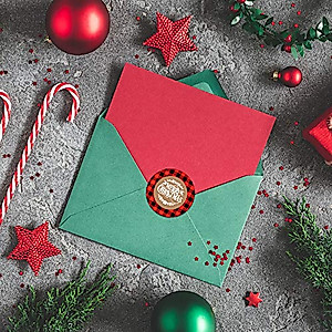 Ruisita 600 Pieces Merry Christmas Stickers Buffalo Plaid Self Adhesive Seals Labels Holiday Seals Stickers for Christmas Favor Gift Cards Envelopes Seals