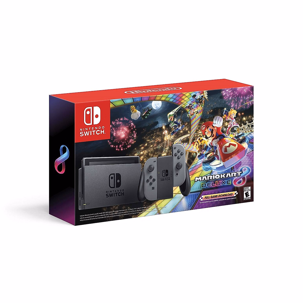 Nintendo Switch w/ Gray Joy-Con + Mario Kart 8 Deluxe (Full Game Download) - Switch (Renewed)
