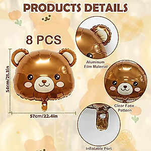 8Pcs Bear Balloon Farm Animal Balloons, Cute Bear Shaped Brown Balloons Foil Balloons for Baby Shower Decorations Animal Birthday Party Jungle Theme Party Decoration, Birthday Party Decor Supplies