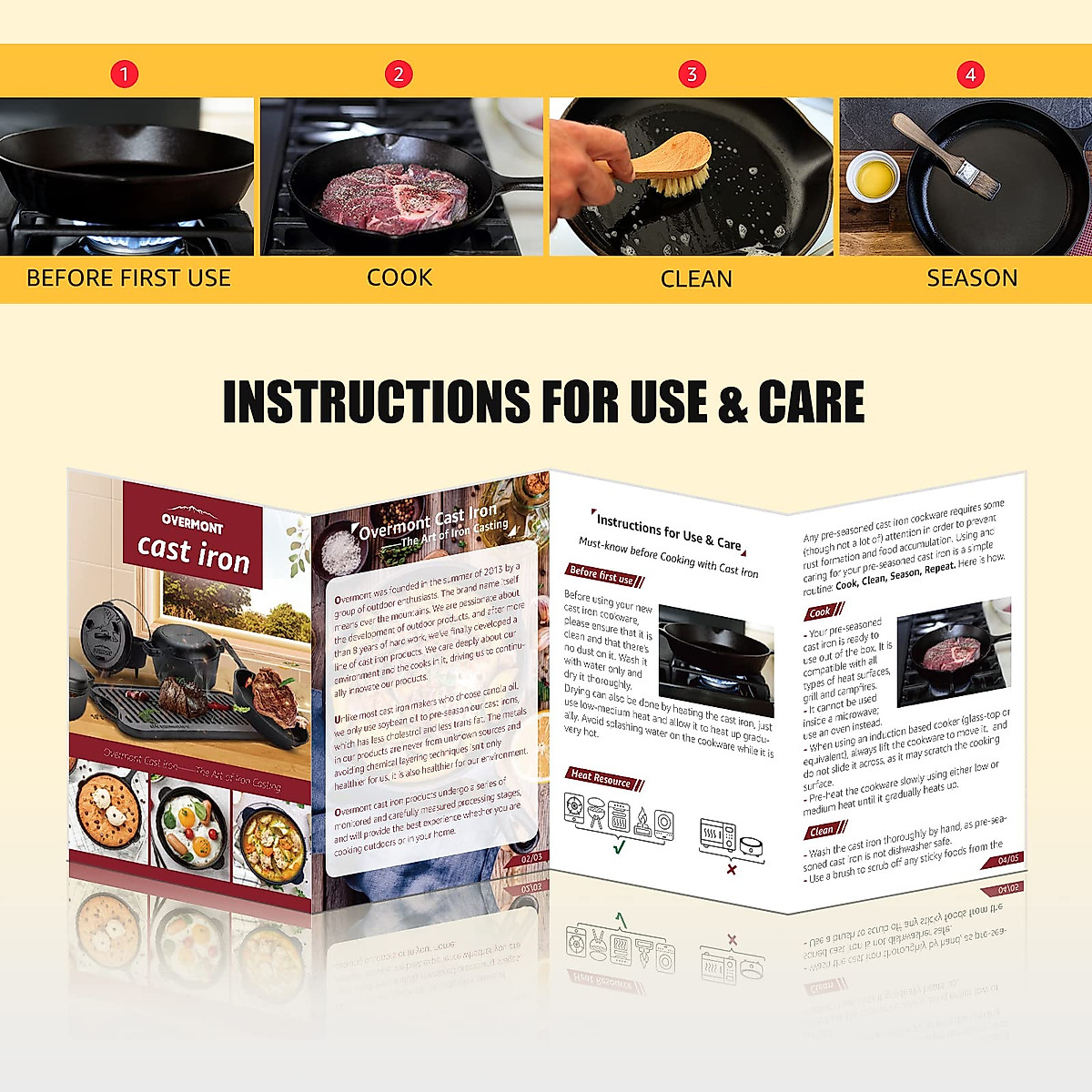 Overmont Pre-seasoned 17x9.8" Cast Iron Reversible Griddle Grill Pan with handles for Gas Stovetop Open Fire Oven, One tray, Scrapers Included