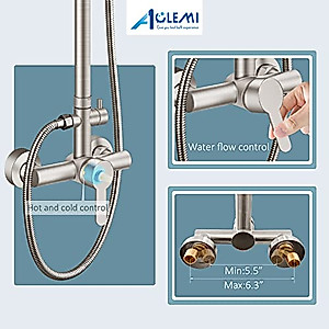 Aolemi Outdoor Shower Fixture SUS304 Shower Faucet Combo Set Stainless Steel 8 Rainfall Shower Head High Pressure Hand Spray Wall Mount 2 Dual Function Brush Nickel Single Handle