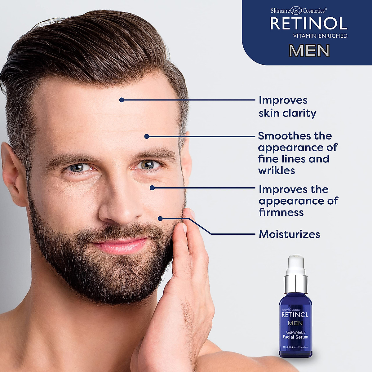 Retinol Men’s Anti-Wrinkle Facial Serum – The Original Retinol Anti-Aging Men’s Formula For Younger Looking Skin – Vitamin-Enriched To Smooth Fine Lines & Wrinkles, Improve Tone & Promote Firmness