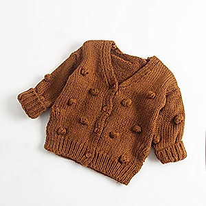 Lefyira Toddler Baby Girl Knit Cardigan Sweaters Open Front Pompom Knitwear Jacket Button Down Solid Knitted Outwear (6-12M, Brown)