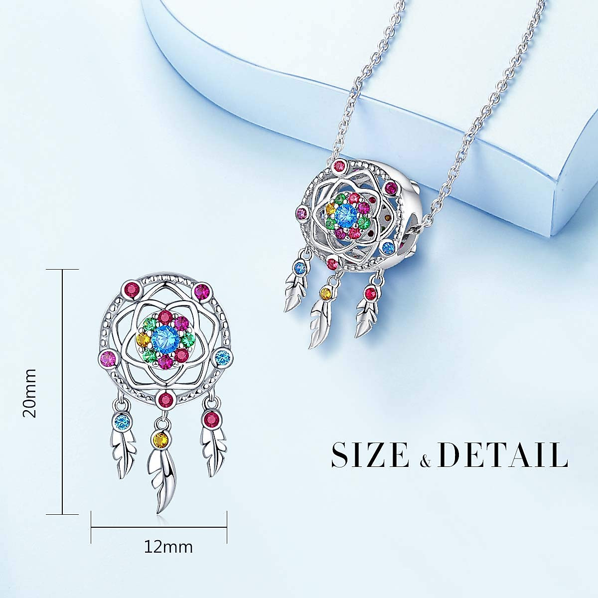 FOREVER QUEEN Dream Catcher Charm fit Charms Bracelet 925 Sterling Silver Feathers Tassel Bead Charm with Colorful Stones Pendant for European Bracelets Necklace
