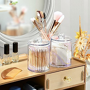 SUABO Plastic Jars with Lids,Purple Marbled Alcohol Ink 01Storage Containers Wide Mouth Airtight Canister Jar for Kitchen Bathroom Farmhouse Makeup Countertop Household,Set 4