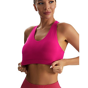RUNNING GIRL Sports Bra for Women, Criss-Cross Back Padded Strappy Sports Bras Medium Support Yoga Bra with Removable Cups(2575_Hot pink_M)