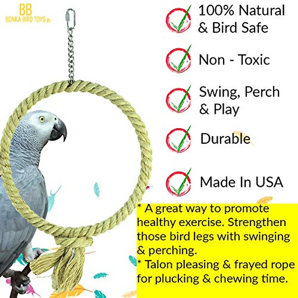 Bonka Bird Toys 1768 Medium Sisal Rope Swing Natural Roost Toy Toys Bird cage Cages
