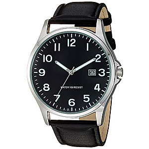 Amazon Essentials Men's Easy to Read Silver-Tone and Black Strap Watch