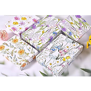 Sikiweiter Floral Wrapping Paper - Floral Gift Wrap for Wedding Mothers Day Birthday, 8 Sheets Wildflower Wrapping Paper, 19.7 x 27.6 Inches Per Sheet