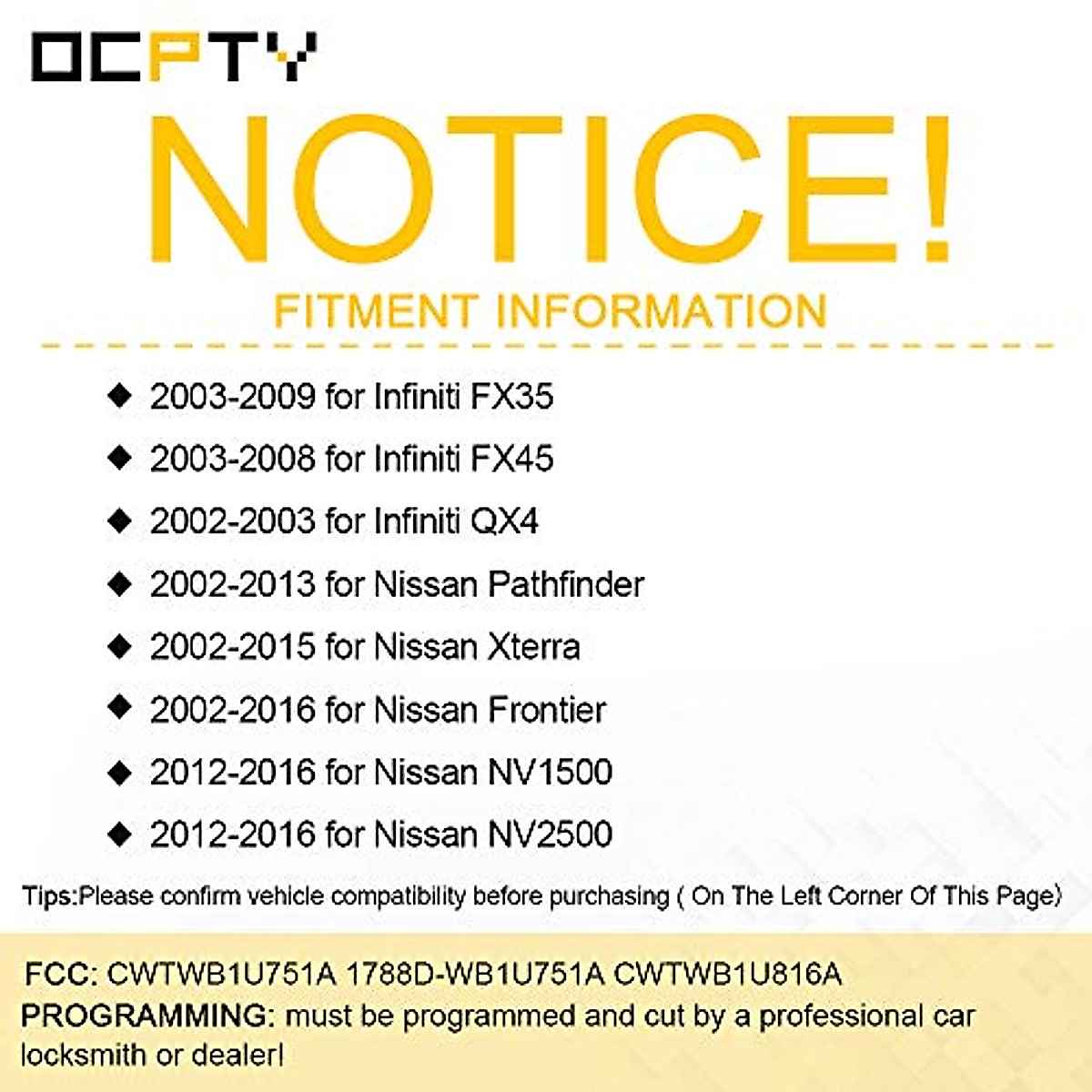 OCPTY CWTWB1U751A 2X Flip Key Entry Remote Control Entry Remote key Fob Transponder Ignition Key 2003-2016 for Infiniti FX35 FX45 QX4 for Nissan Armada Cube Frontier NV1500 Quest 1788D-WB1U751A