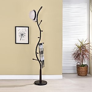 Kings Brand Furniture - Black Metal & Walnut Wood Hall Tree Coat & Hat Rack Stand