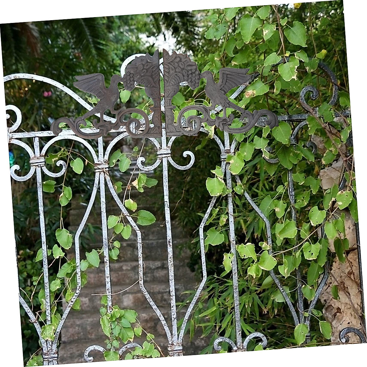 Garneck 1 Pair wooden door wrought iron decorate door hardware door handles black The fence heavy Garage cabinet hinges set iron door handle black cast iron flower plate earth tones