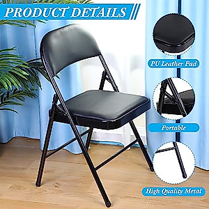 7 Pack Black Metal Folding Chair with Large Padded Seats Foldable Comfortable Event Chair with Steel Frame Metal Stackable Chairs for Outdoor Events Office Wedding Party, 330lbs Capacity