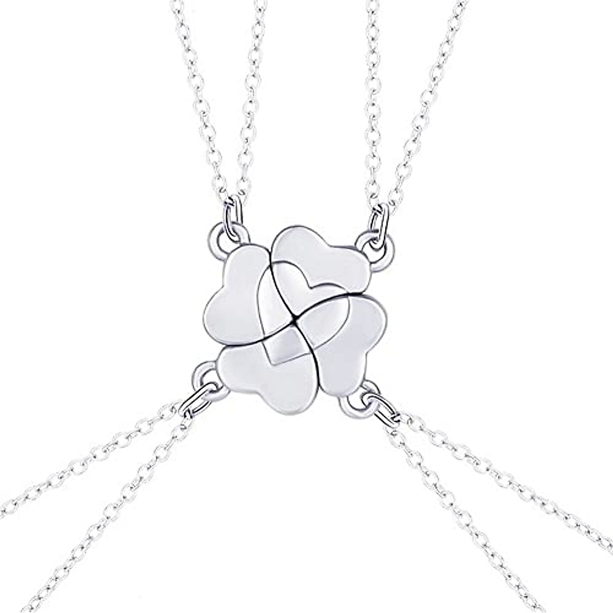 DOYYCA Friendship Necklace Magnetic Matching Four Leaf Clover Best Friend Necklace Gifts for Girls Women Magnet BFF Necklace for 4 (Silver)