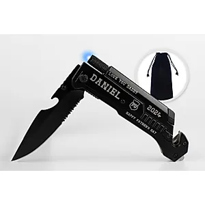 Home and Plan Personalized Engraved Pocket Knife for Dad, Black - Custom Pocket Knives as Father's Day Gift for Dad with Velvet Pouch
