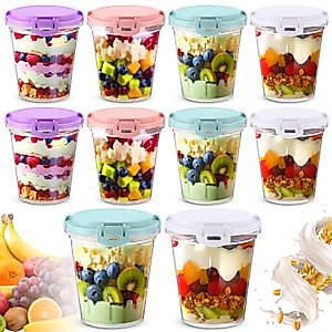 Blushtier 10 Pcs Overnight Oats Containers with Lids 24 oz Leak Proof Oats Jars Reusable Plastic Food Storage Meal Prep Container for Yogurt Cereal Soup Milk Salad Dishwasher Safe