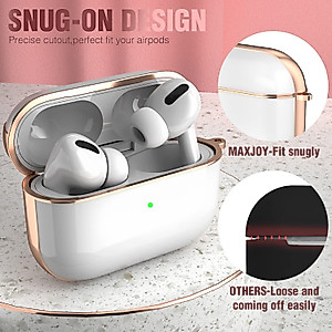 Maxjoy for AirPods Pro Case Cover, White AirPod Pro Case Hard Protective Shockproof Cute iPod Pro Case for Women Men with Keychain Compatible AirPods Pro Wireless Charging Case 2019